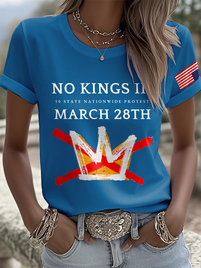 Retro No Kings III 50 State Nationwide Protest March 28th Print T-Shirt