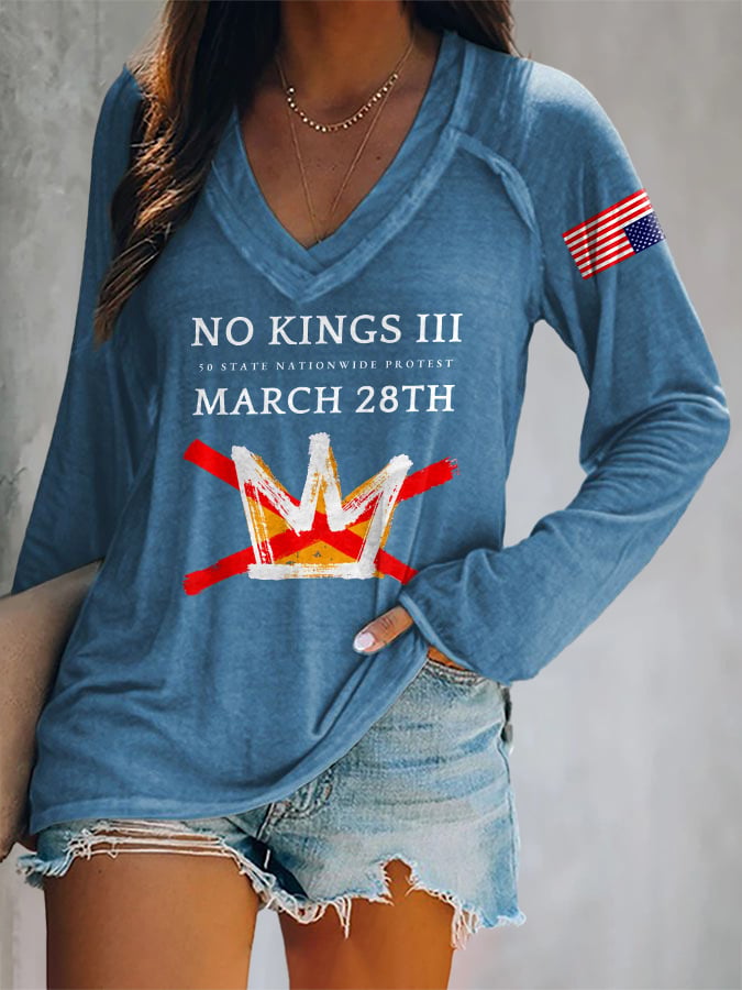 V-neck Retro No Kings III 50 State Nationwide Protest March 28th Print ...