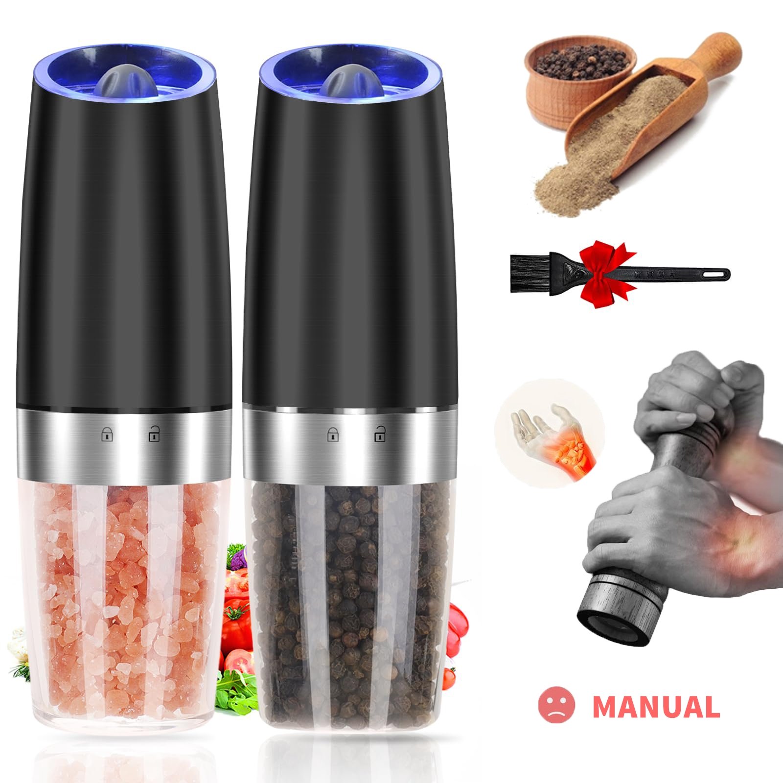 Last Day Promotion SALE🎄Upgraded Gravity Electric Pepper and Salt Grinder